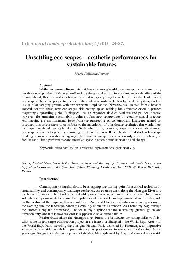 (PDF) Unsettling eco-scapes: aesthetic performances for sustainable futures