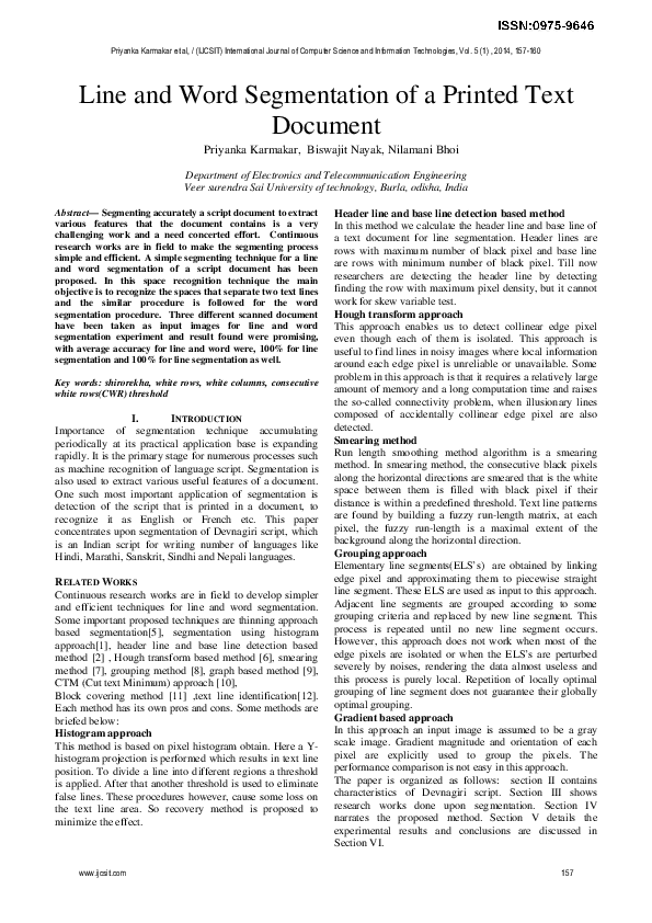 (PDF) Line and Word Segmentation of a Printed Text