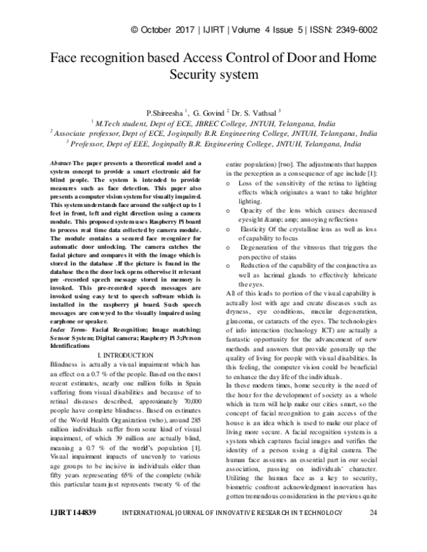 (PDF) Face recognition based Access Control of Door and Home Security system