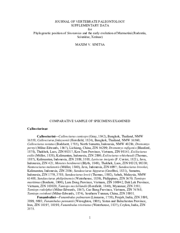(PDF) Phylogenetic position of Sinotamias and the early evolution of ...