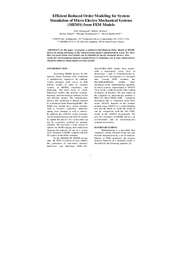 Pdf Efficient Reduced Order Modeling For System Simulation Of Micro