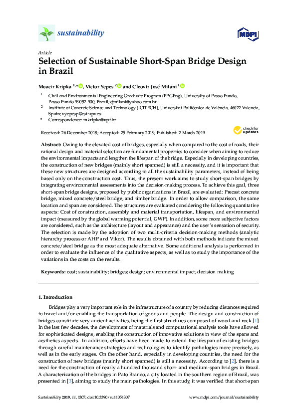 (PDF) Selection of Sustainable Short-Span Bridge Design in Brazil