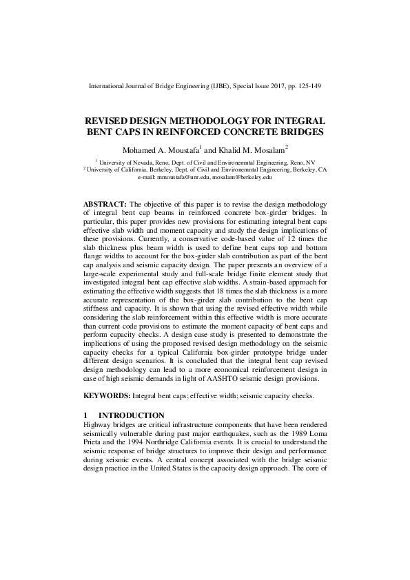 (PDF) Revised Design Methodology for Integral Bent Caps in Reinforced ...