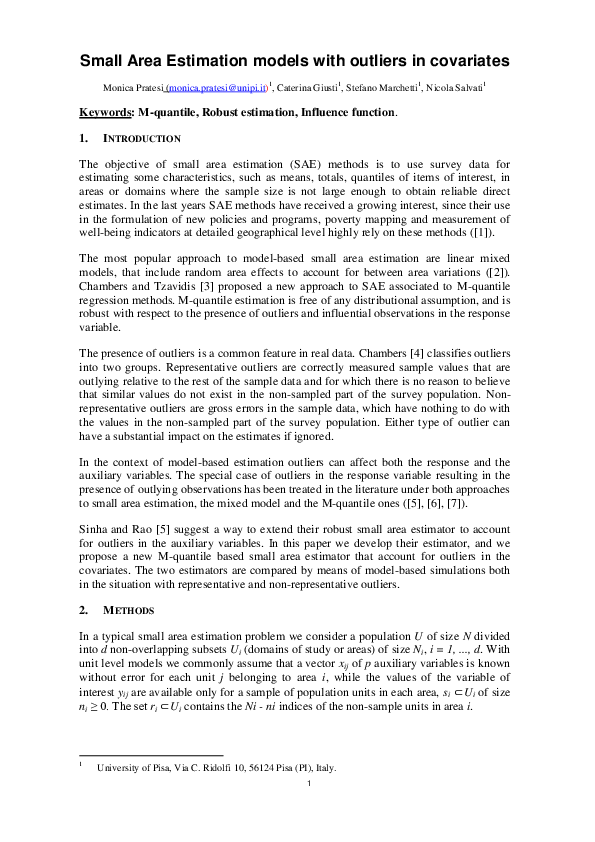 (PDF) Small Area Estimation models with outliers in covariates