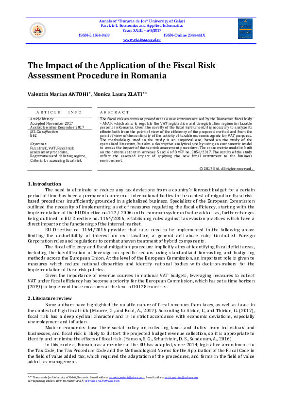 (PDF) The Impact of the Application of the Fiscal Risk Assessment ...
