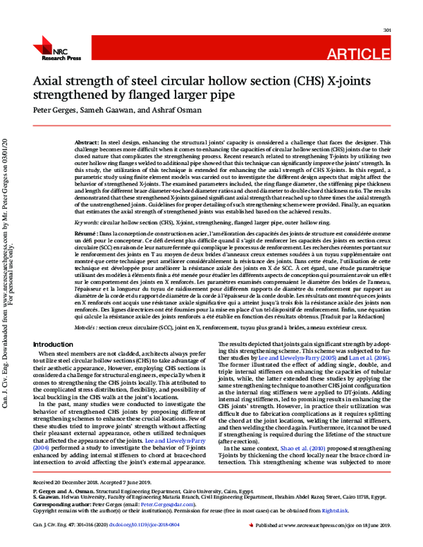 (PDF) Axial strength of steel CHS X-joints strengthened by flanged ...