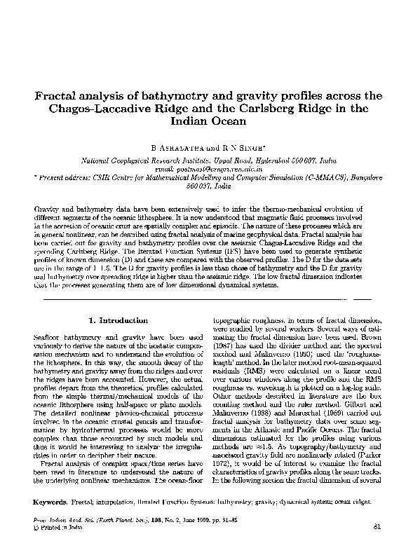 (PDF) Fractal analysis of bathymetry and gravity profiles across the ...