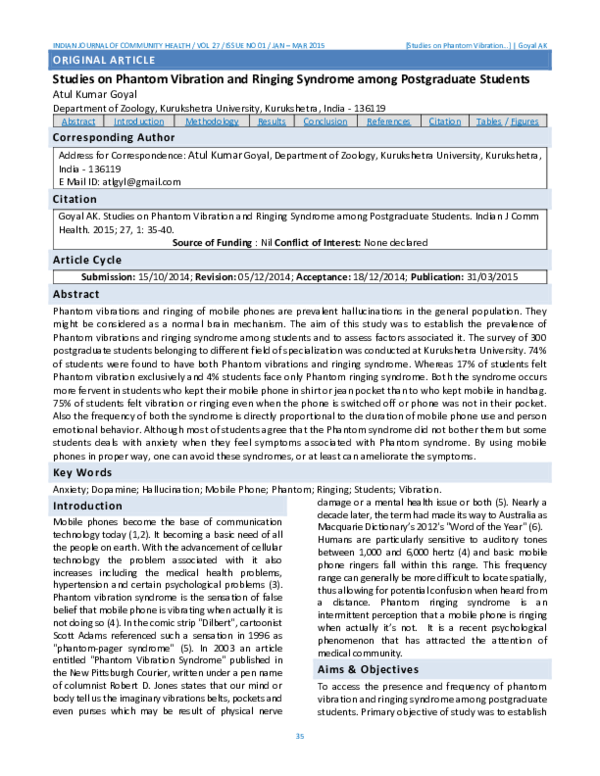 (PDF) Studies on Phantom Vibration and Ringing Syndrome among ...