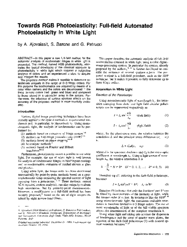 (PDF) Towards RGB photoelasticity: Full-field automated photoelasticity ...