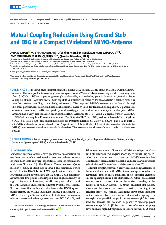 (PDF) Mutual Coupling Reduction Using Ground Stub and EBG in a Compact ...