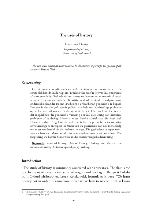 (PDF) The uses of history