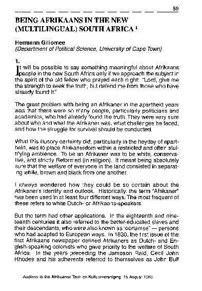 (PDF) Being Afrikaans in the new (multilingual) South Africa