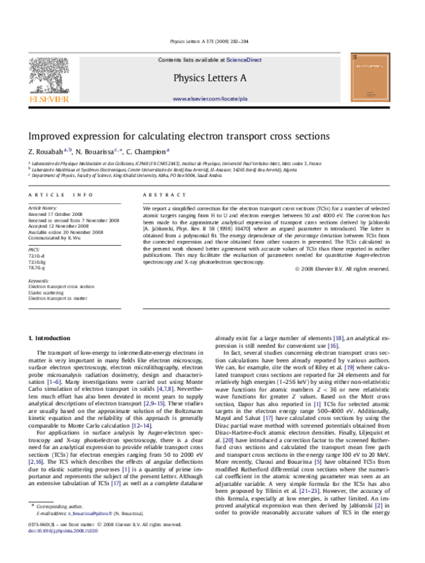 (PDF) Improved expression for calculating electron transport cross sections