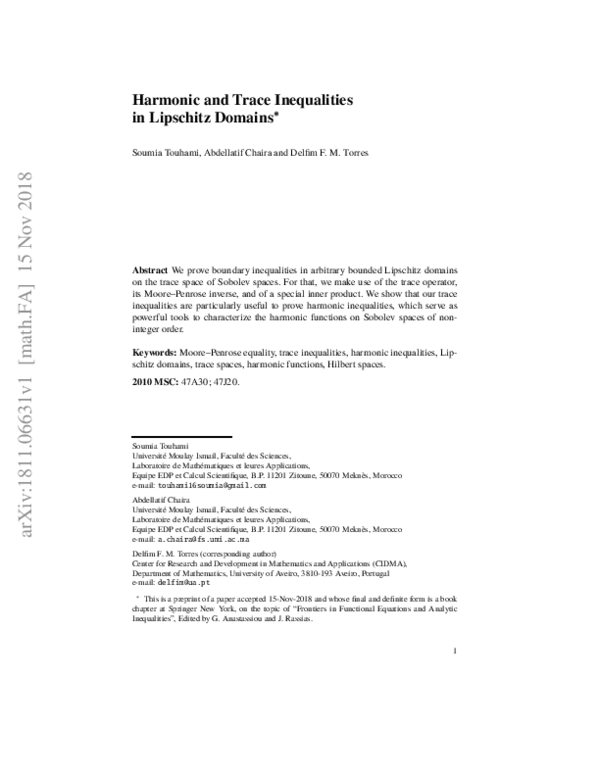 (PDF) Harmonic and Trace Inequalities in Lipschitz Domains
