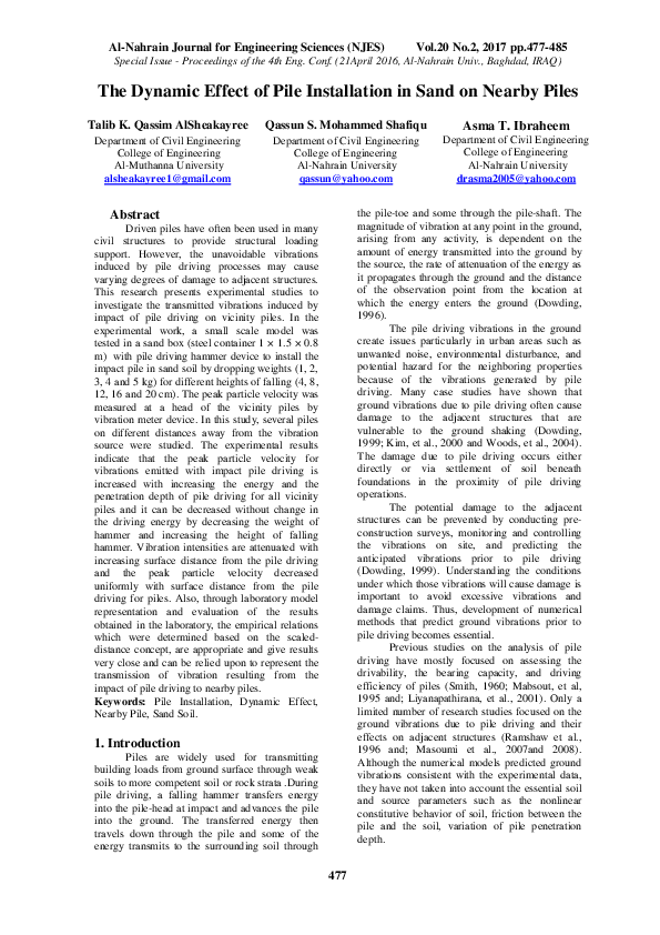 (PDF) The Dynamic Effect of Pile Installation in Sand on Nearby Piles