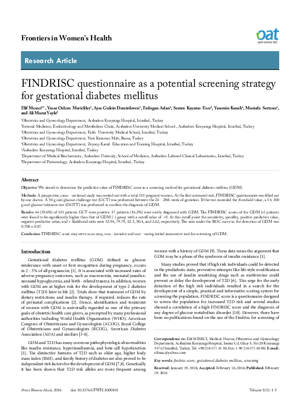 (PDF) FINDRISC questionnaire as a potential screening strategy for ...