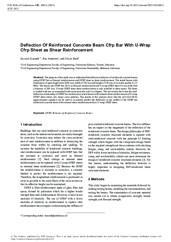 (PDF) Deflection Of Reinforced Concrete Beam Cfrp Bar With U-Wrap Cfrp ...