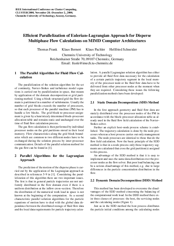 (PDF) Efficient Parallelization of Eulerian-Lagrangian Approach for Disperse Multiphase Flow ...