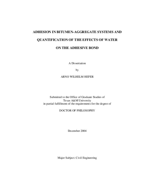 (PDF) Adhesion in bitumen-aggregate systems and quantification of the ...