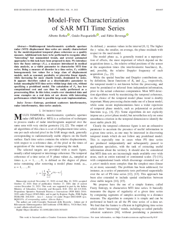 (PDF) Model-Free Characterization of SAR MTI Time Series