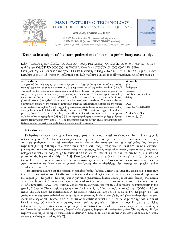 (PDF) Kinematic analysis of the tram-pedestrian collision - a ...