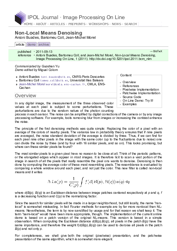 (PDF) Non-Local Means Denoising