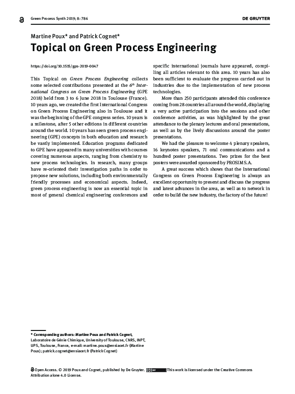 (PDF) Topical on Green Process Engineering