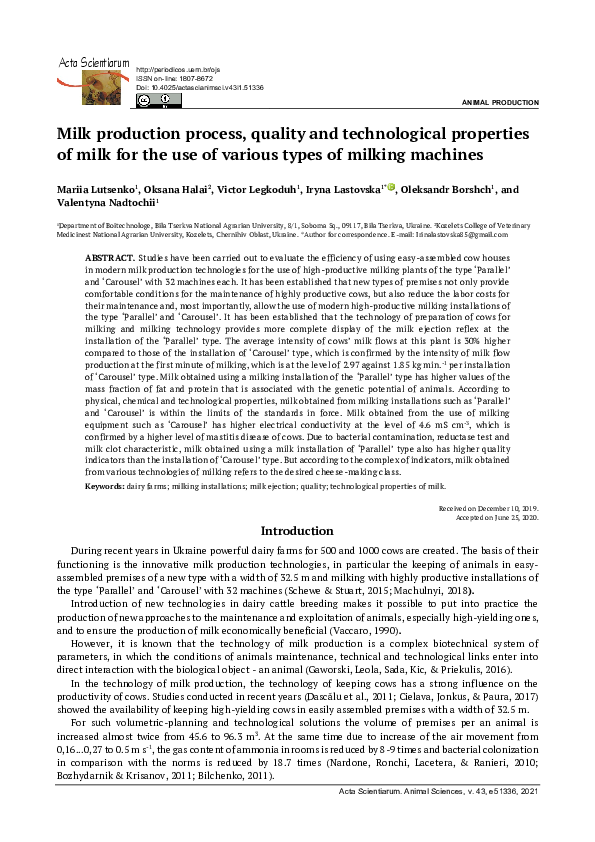 (PDF) Milk production process, quality and technological properties of ...