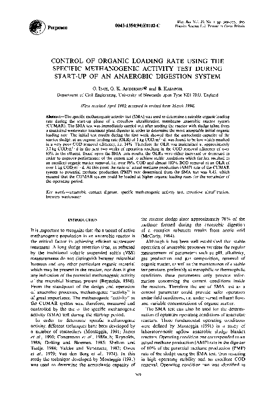 (PDF) Control of organic loading rate using the specific methanogenic ...