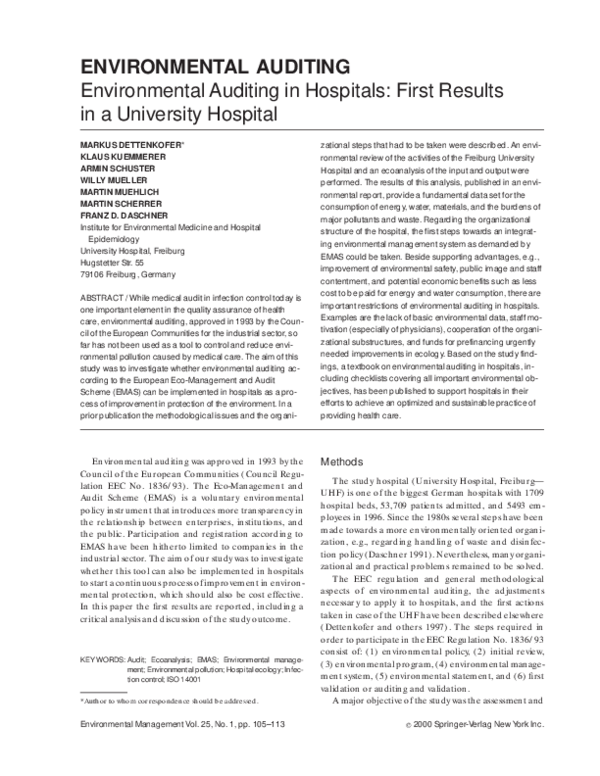 (PDF) Environmental Auditing in Hospitals: First Results in a ...
