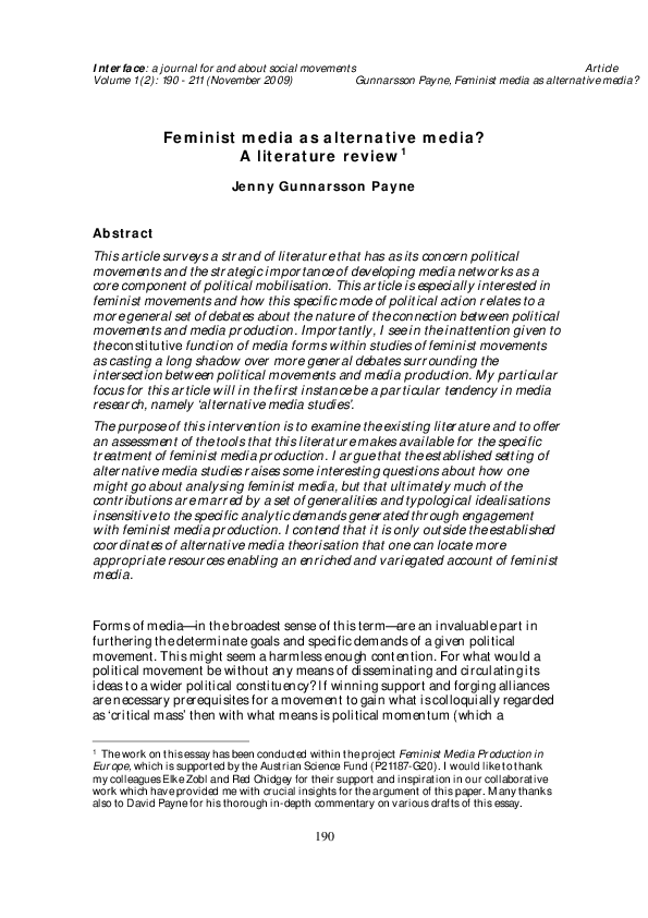 (PDF) Feminist Media as Alternative Media : A Literature Review