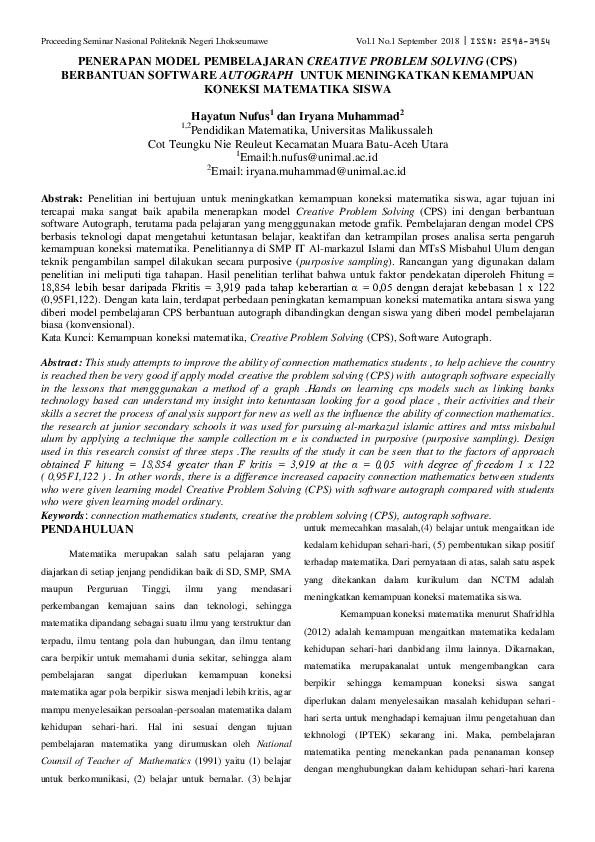 (PDF) Penerapan Model Pembelajaran Creative Problem Solving ( CPS )