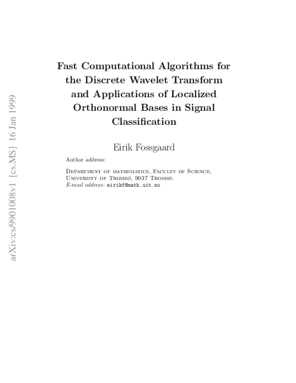 (PDF) Fast Computational Algorithms for the Discrete Wavelet Transform ... (PDF) Fast Computational Algorithms for the Discrete Wavelet Transform ...