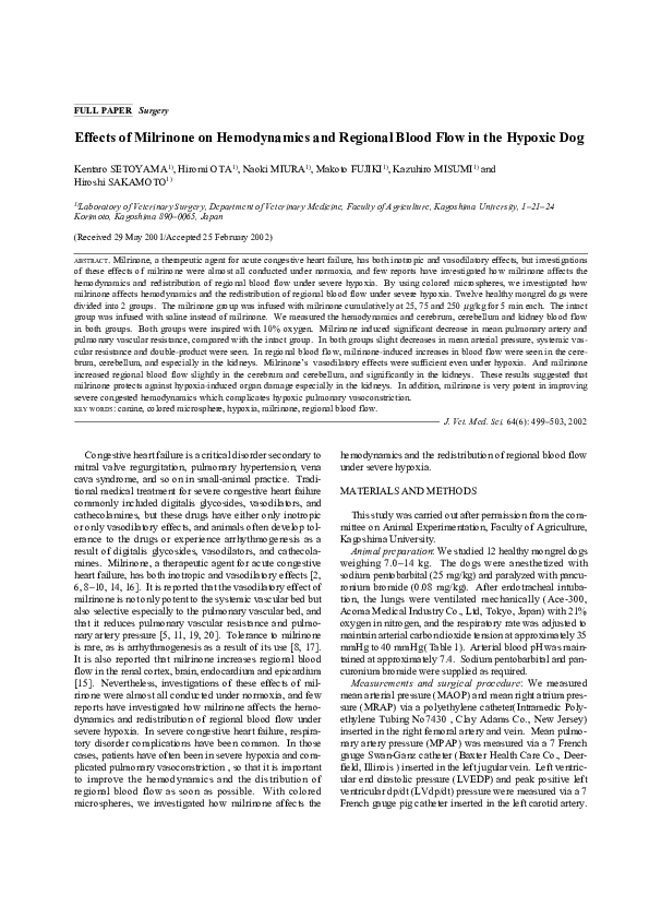 (PDF) Effects of Milrinone on Hemodynamics and Regional Blood Flow in ...