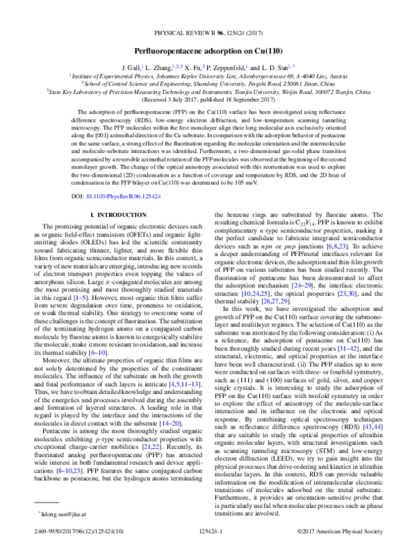 (PDF) Perfluoropentacene adsorption on Cu(110)
