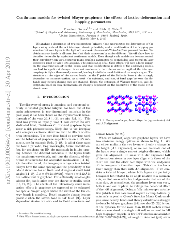 (PDF) Continuum models for twisted bilayer graphene: the effects of lattice deformation and ...