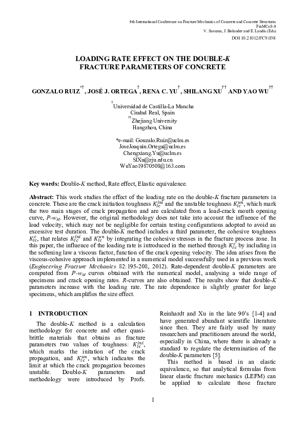 Pdf Loading Rate Effect On The Double K Fracture Parameters Of Concrete