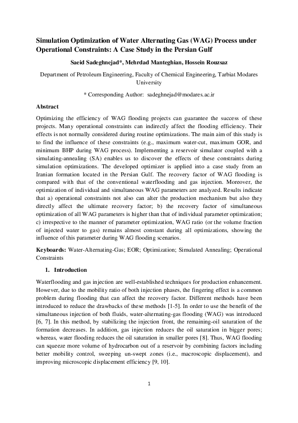 (PDF) Simulation Optimization of Water Alternating Gas (WAG) Process under Operational ...