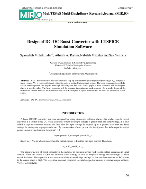 (PDF) Design of DC-DC Boost Converter with LTSPICE Simulation Software