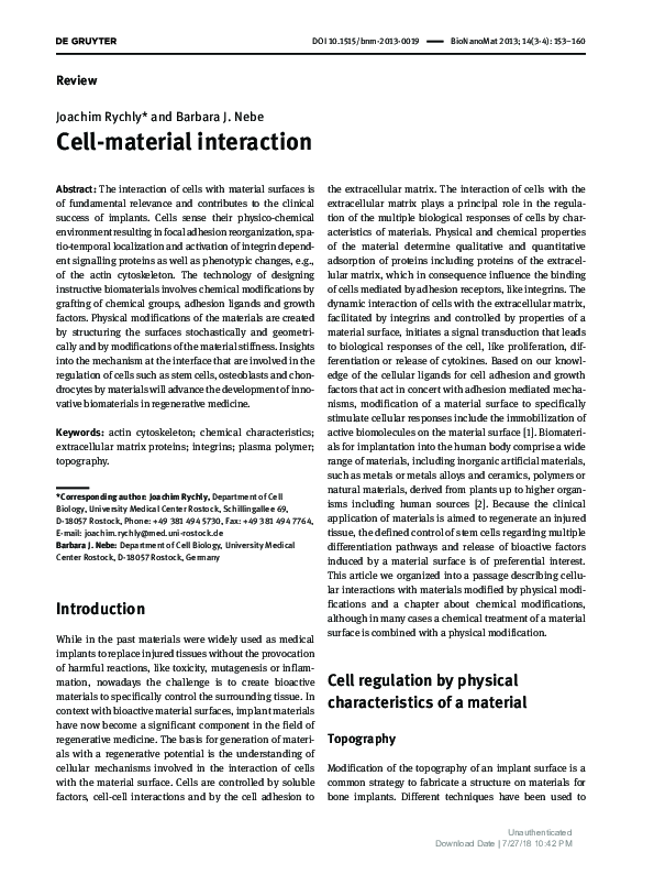 (PDF) Cell-material interaction