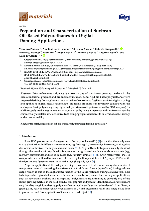 Pdf Preparation And Characterization Of Soybean Oil Based Polyurethanes For Digital Doming