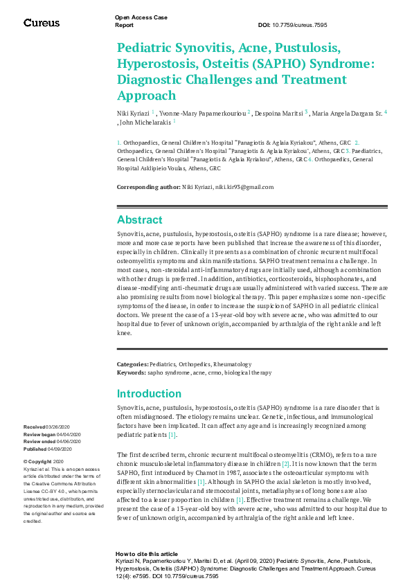 (PDF) Pediatric Synovitis, Acne, Pustulosis, Hyperostosis, Osteitis ...