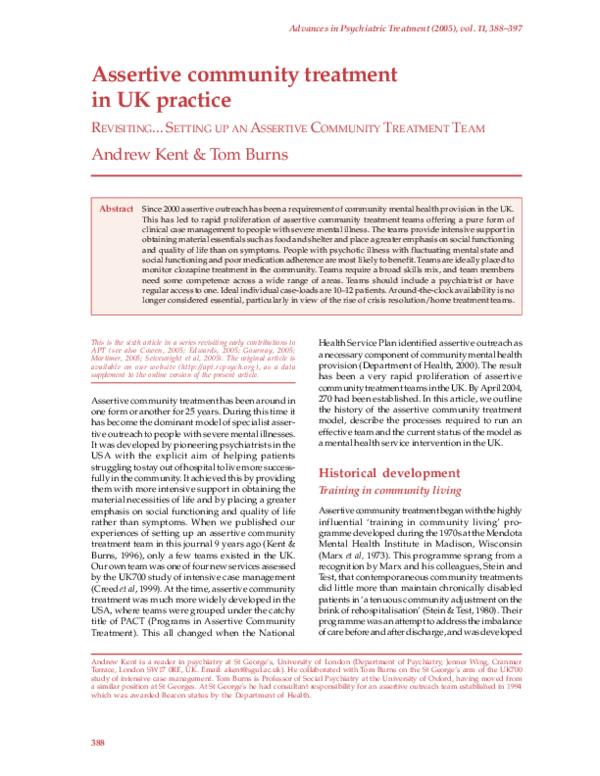 (PDF) Assertive community treatment in UK practice: REVISITING ...
