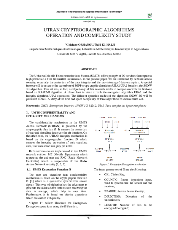 (PDF) Utran Cryptrographic Algorithms Operation and Complexity Study