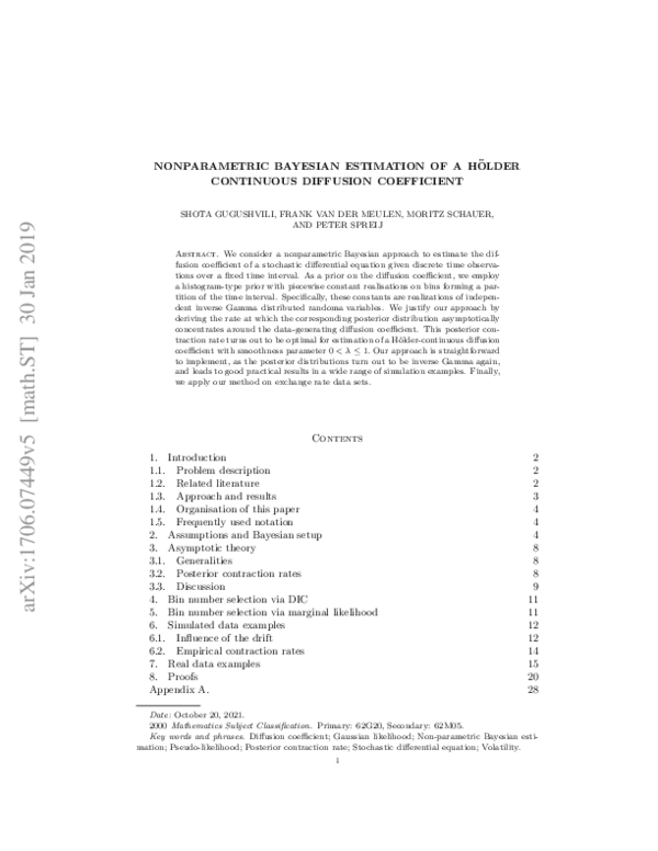 Pdf Nonparametric Bayesian Estimation Of A Hölder Continuous Diffusion Coefficient
