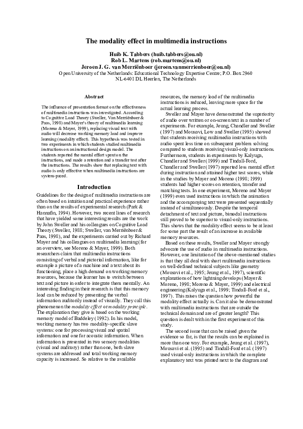 (PDF) The modality effect in multimedia instructions