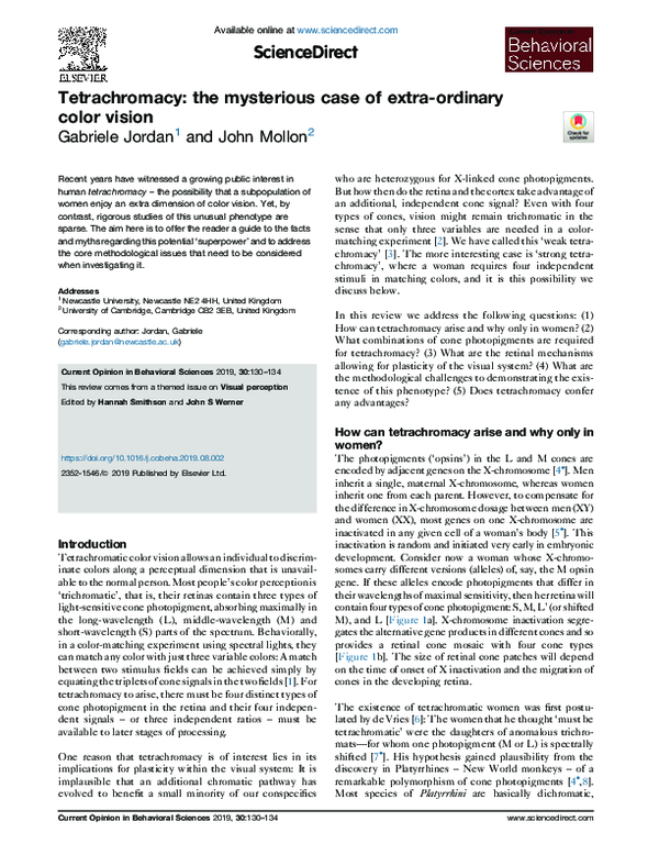 (PDF) Tetrachromacy: the mysterious case of extra-ordinary color vision