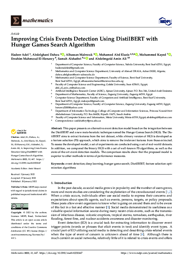 Pdf Improving Crisis Events Detection Using Distilbert With Hunger