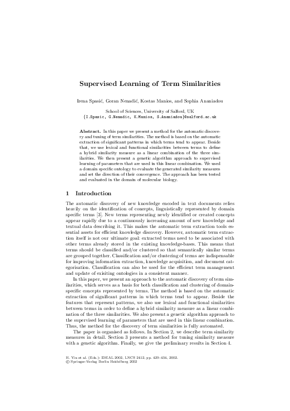 (PDF) Supervised learning of term similarities