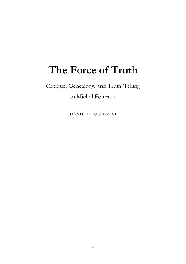 (PDF) The Force of Truth: Critique, Genealogy, and Truth-Telling in ...